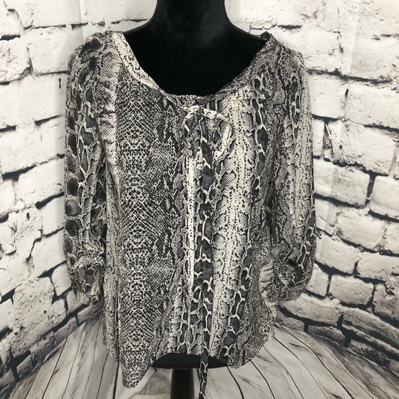 Zara | Tops | Zara Basics Snake Skin Hilow Tie Neck Top Small | Poshmark